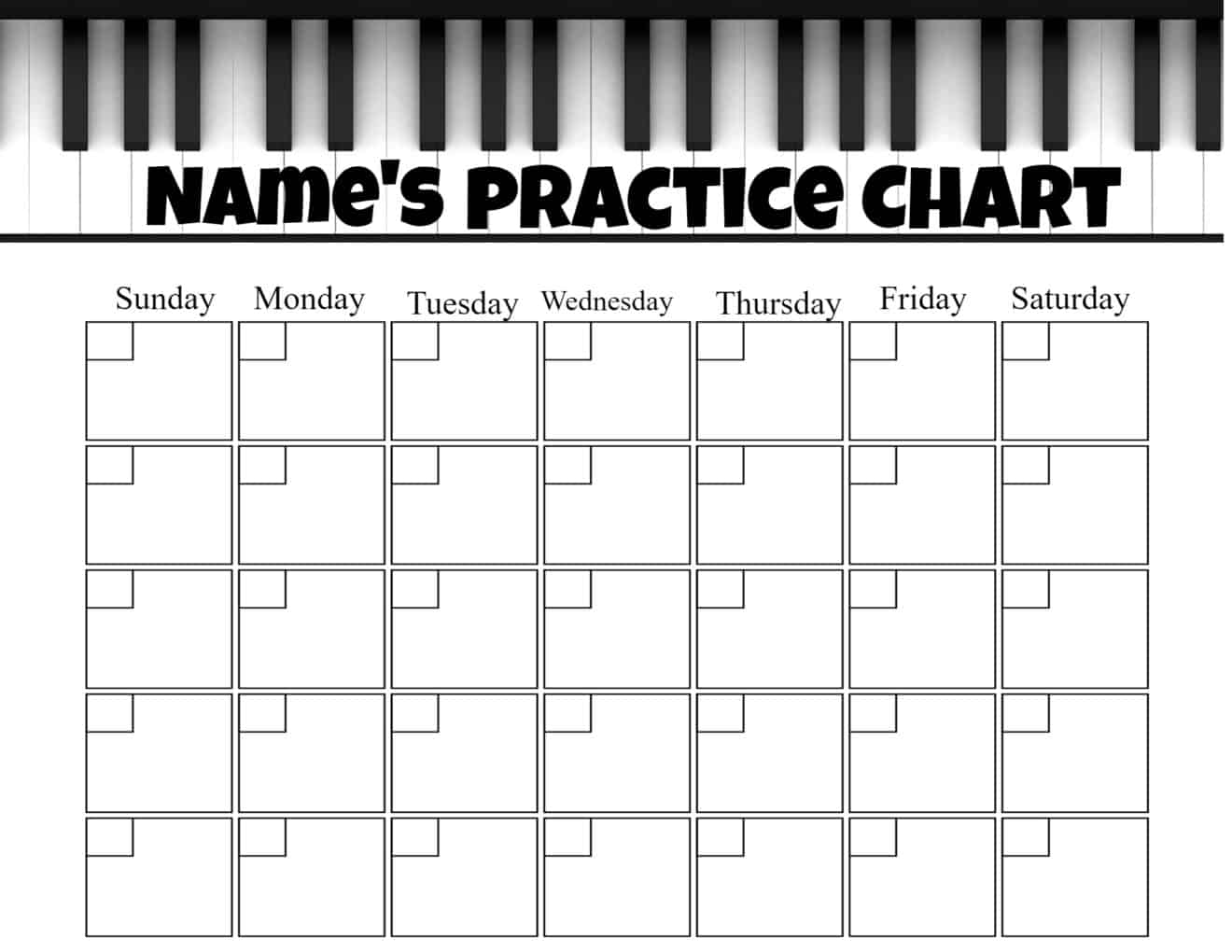 Free Piano Practice Chart | Customize Online then Print at Home