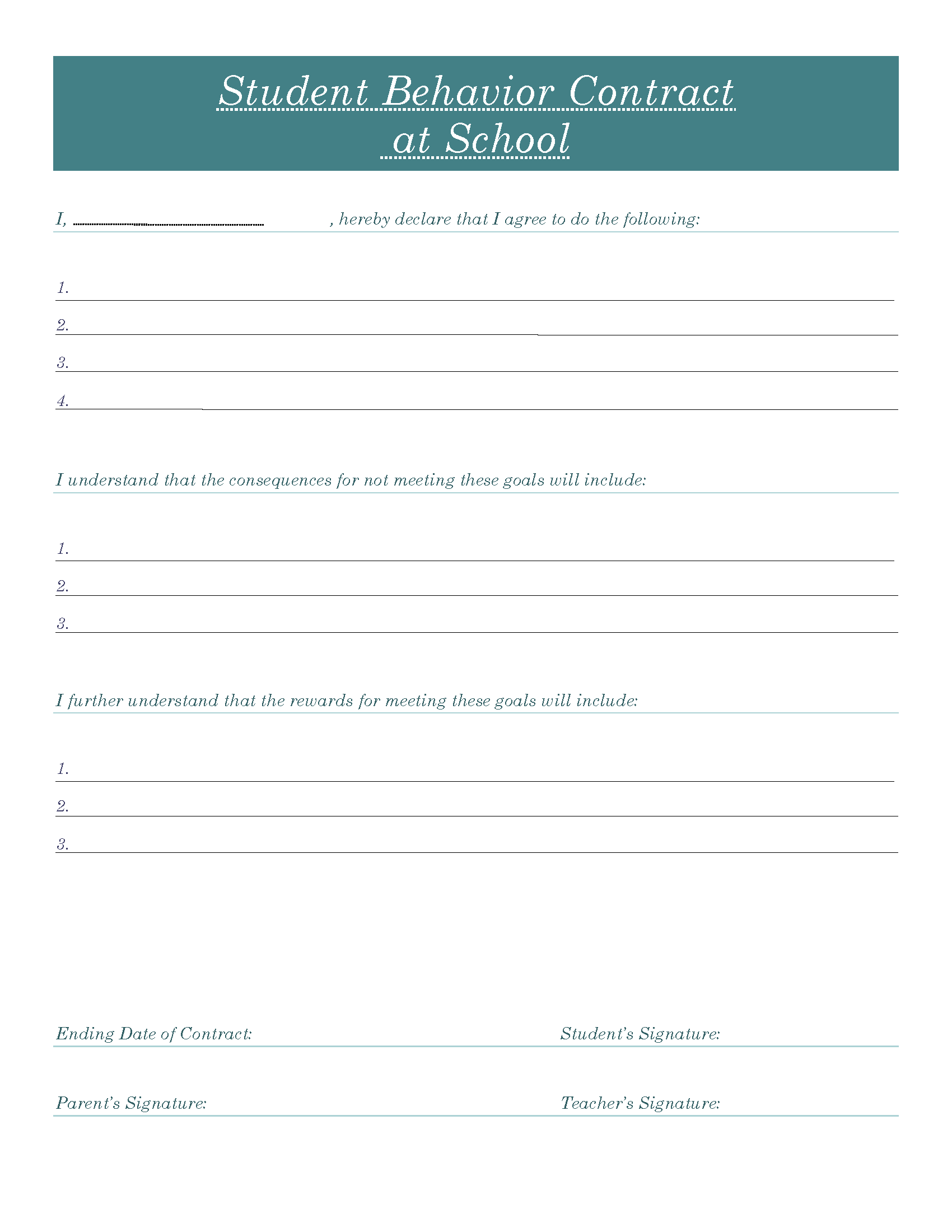 Good Behavior Contract Templates