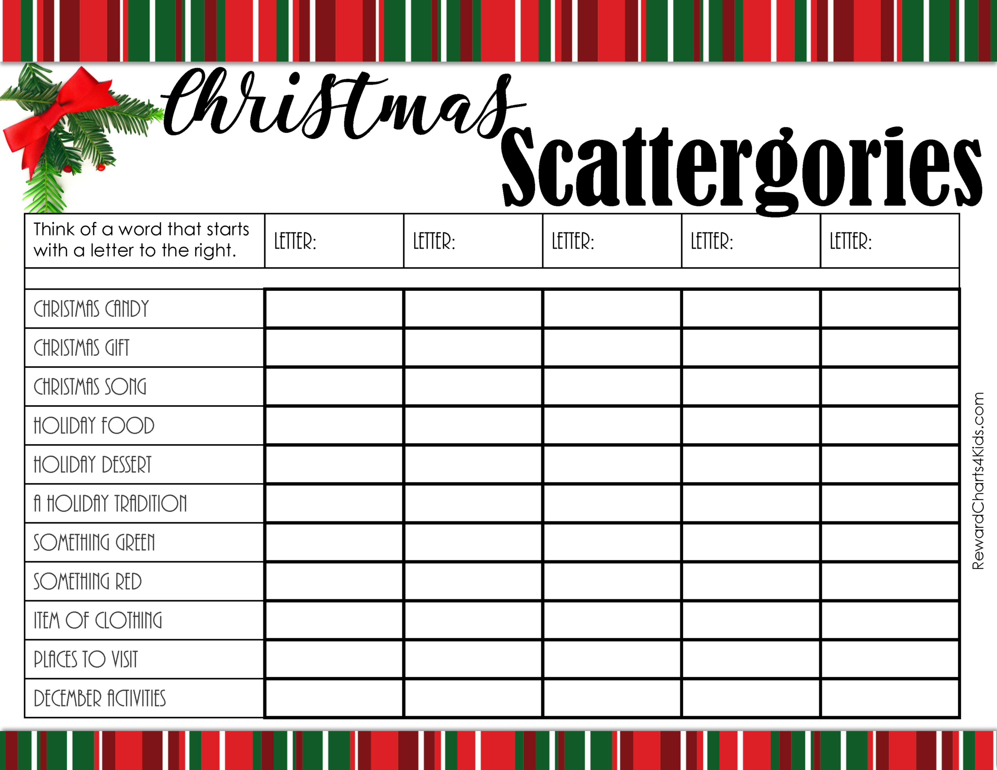 FREE Christmas Scattergories Printable & List