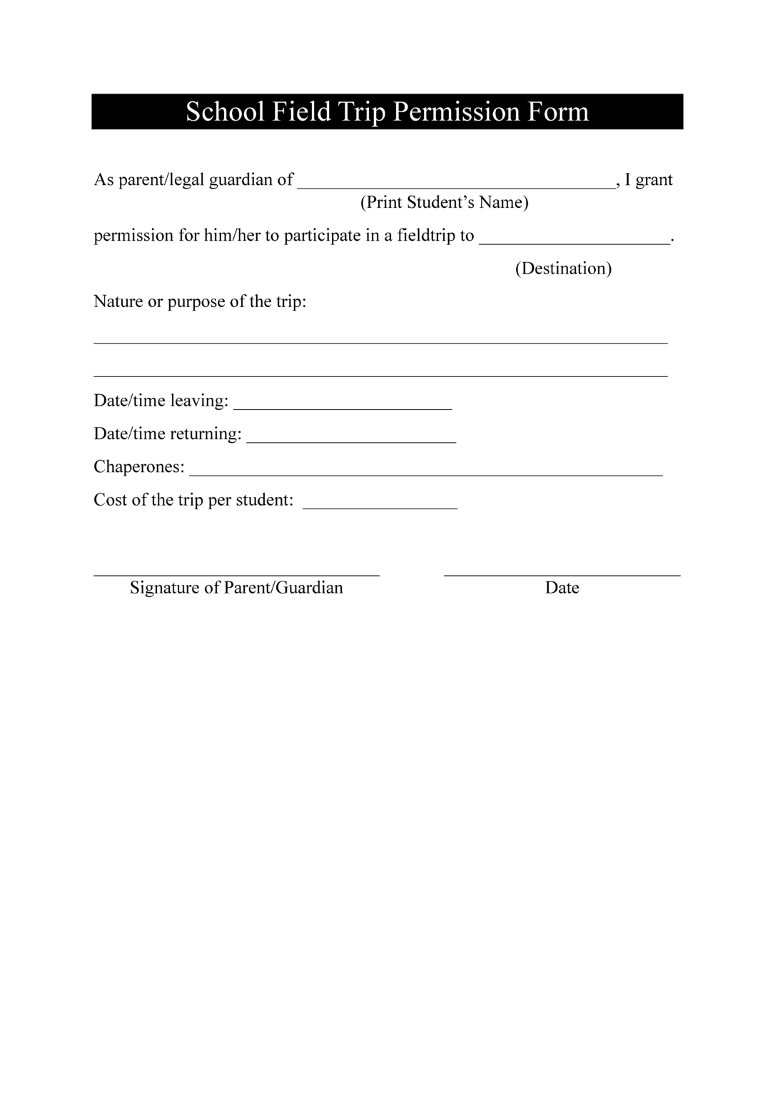 FREE Editable Permission Slip Template | Instant Download