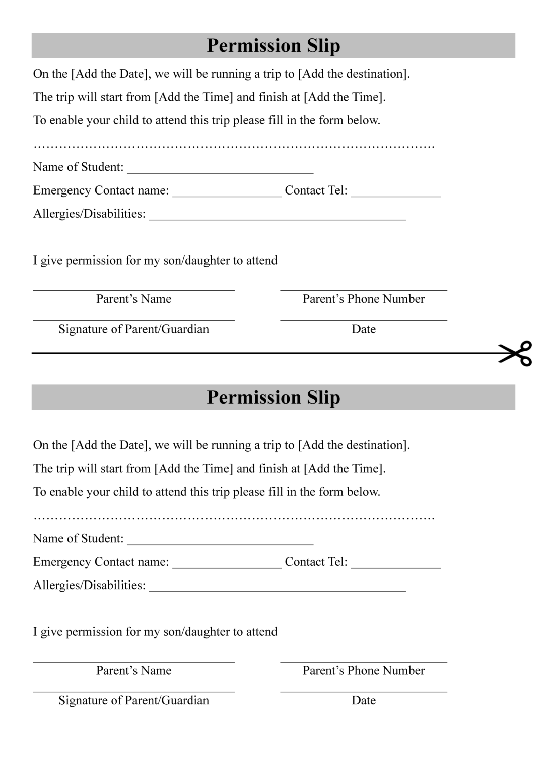 FREE Editable Permission Slip Template | Instant Download