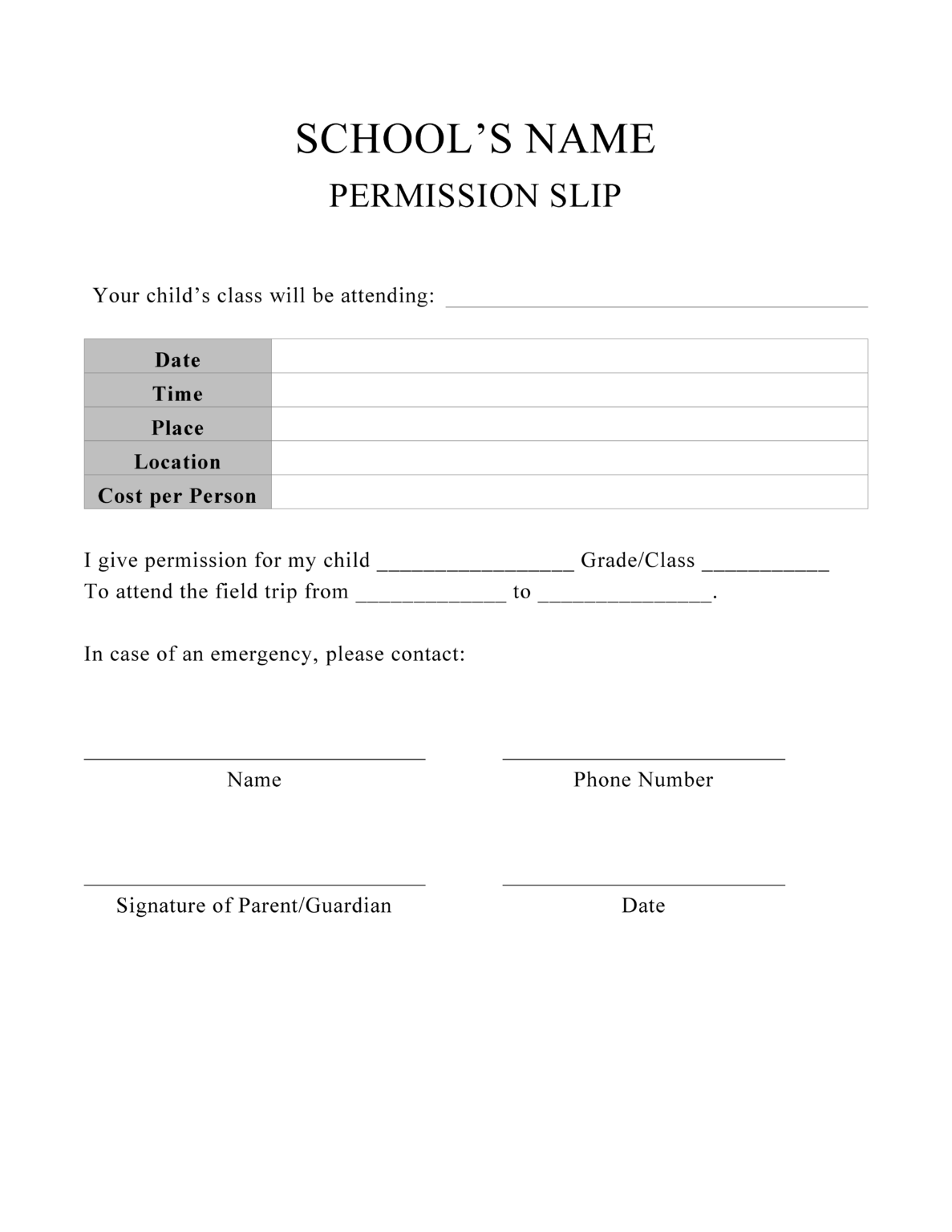 FREE Editable Permission Slip Template | Instant Download