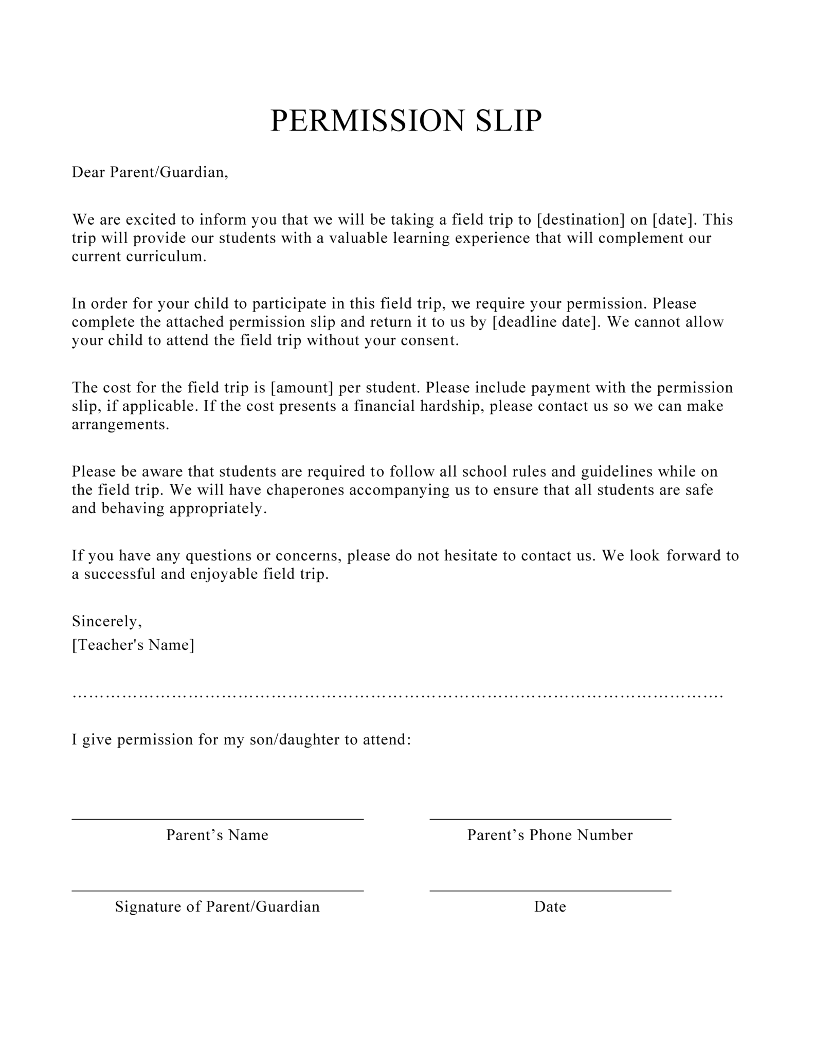 FREE Editable Permission Slip Template | Instant Download