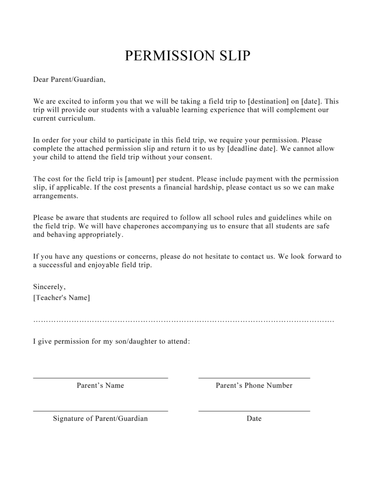 FREE Editable Permission Slip Template | Instant Download